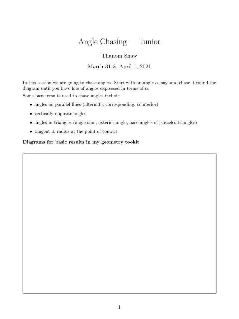 Angle Chasing - Junior: Thanom Shaw March 31 & April 1, 2021 | PDF ...