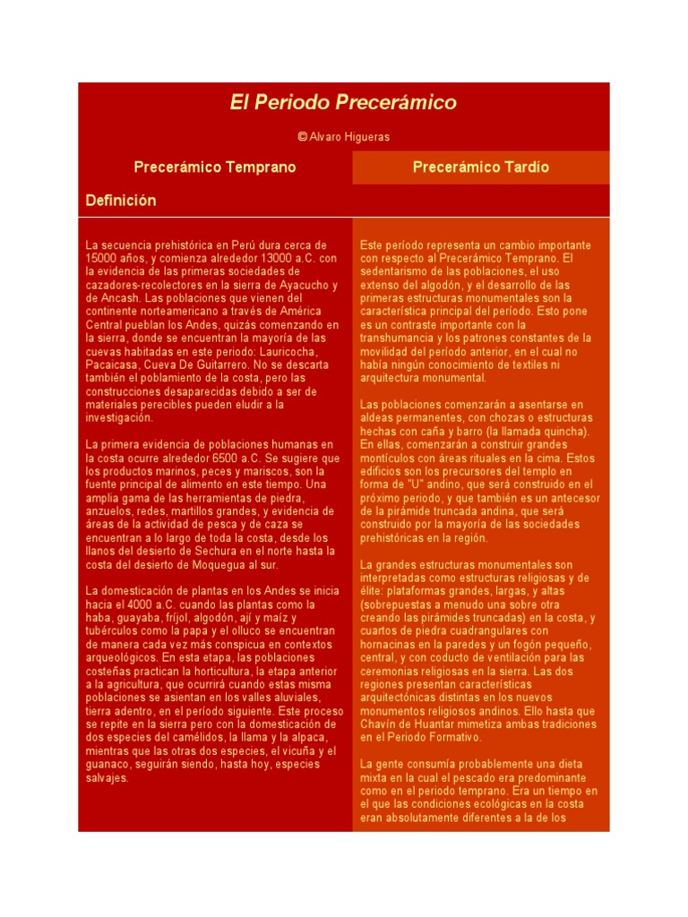 El Periodo Precerámico | PDF | Cazador recolector | Arqueologia De Las ...