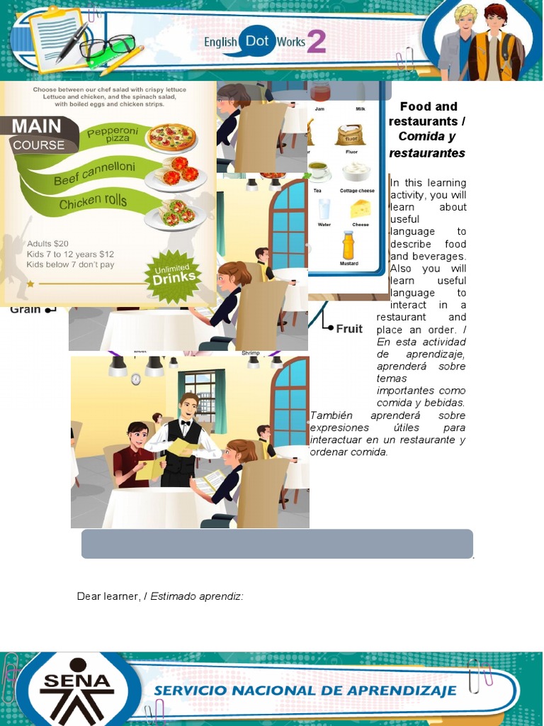 Vocabulario y Frases para Restaurantes | PDF | Lingüística | Alimentos