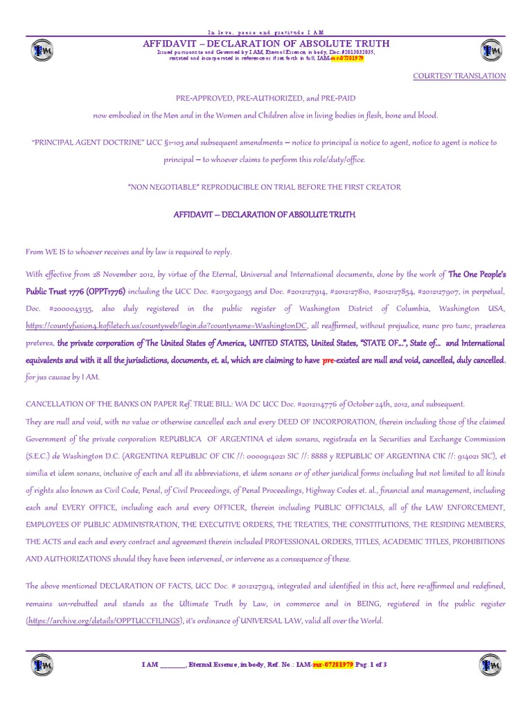 Affidavit - Declaration of Absolute Truth: Idem Sonans, Inclusive | PDF ...