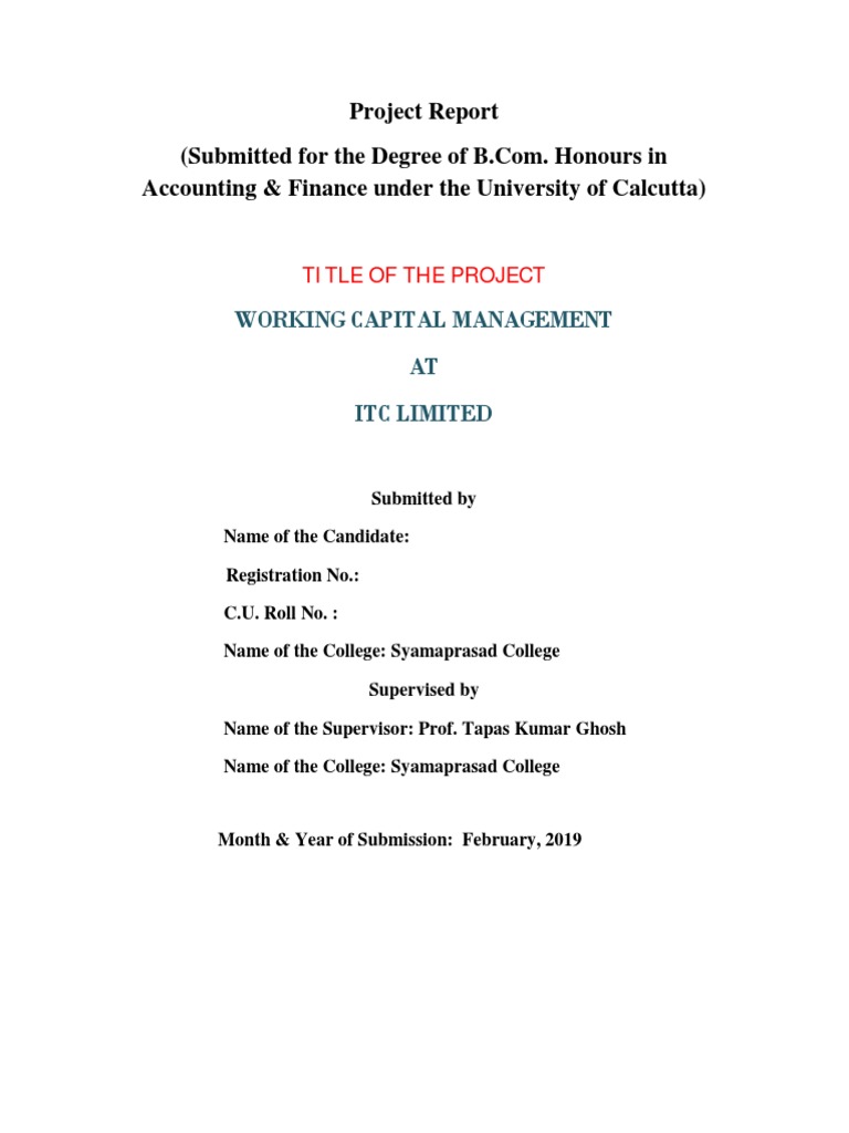 Project Report Accounting & Finance Under The University of Calcutta ...