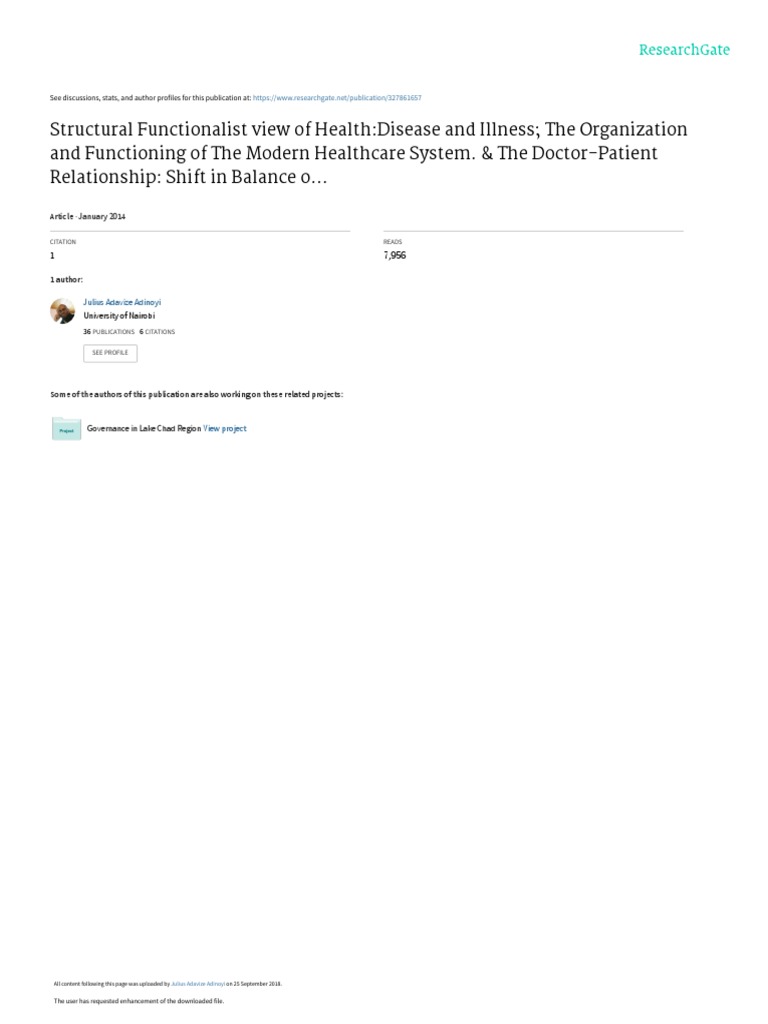 Structural Functionalist View of Health | PDF | Physician | Health Care