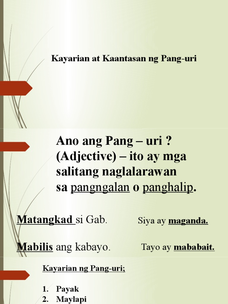 Kayarian NG Pang-Uri | PDF