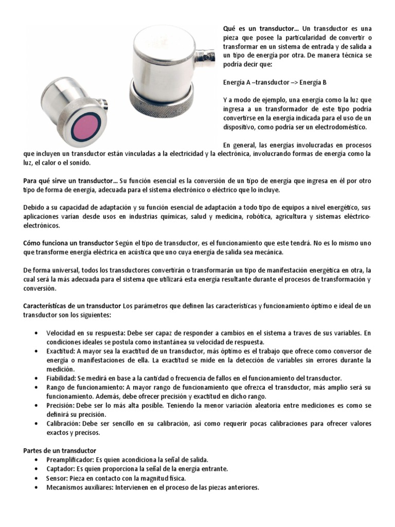 Qué es un transductor y su función | PDF | Electrónica | Medición