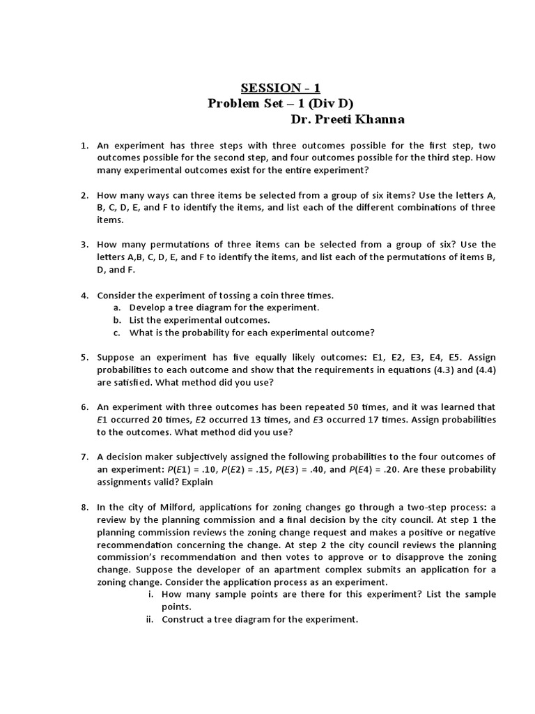 Probability and Combinatorics Problem Set | PDF | Probability | Experiment