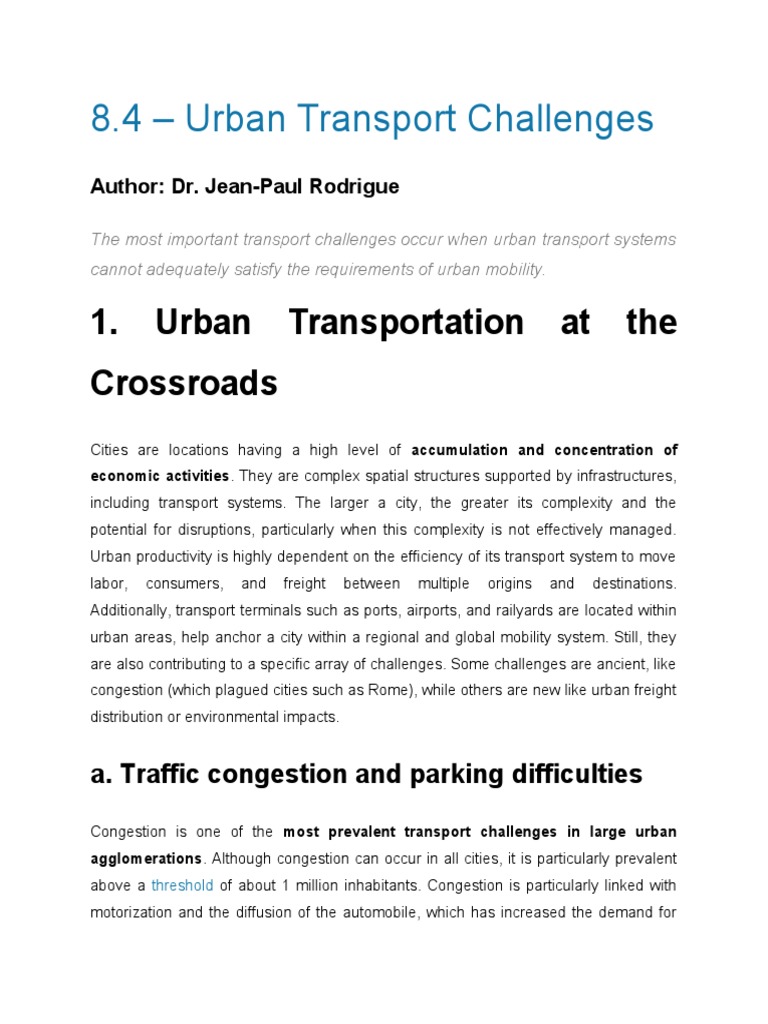Urban Transport Challenges | PDF | Traffic Congestion | Public Transport