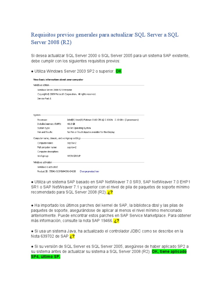 Requisitos Previos Generales para Actualizar SQL Server A SQL Server 2008 | Descargar gratis PDF ...