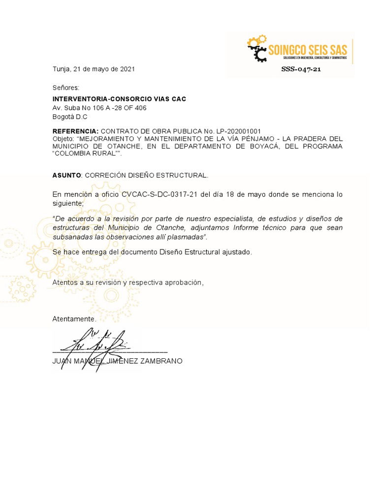 Oficio Sss 047 21 Correción Diseño Estructural | PDF