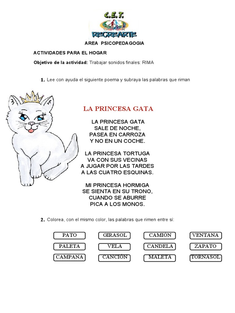 Hojas De Trabajo Sobre Rimas Rimas Hojas De Trabajo