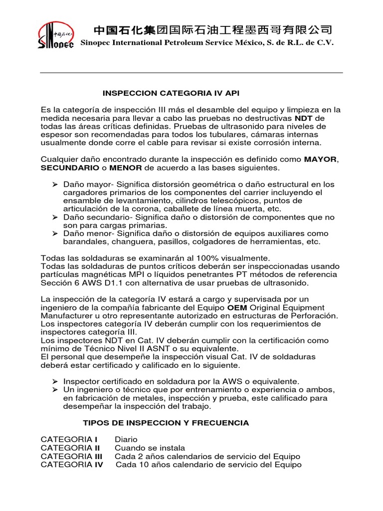Frecuencia de Inspección API RP4G y API RPG8 | PDF | Física Aplicada e ...