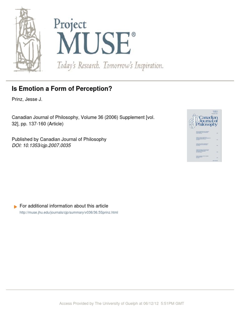 Jesse Prinz - Is Emotion A Form of Perception | PDF | Perception ...