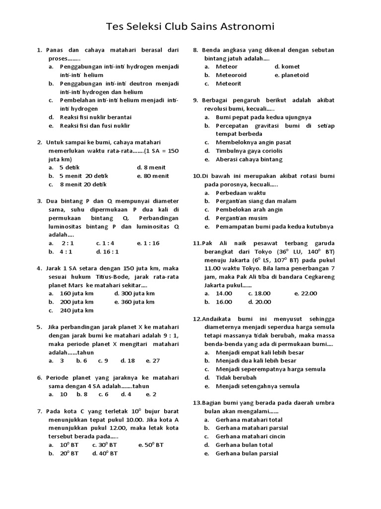 Soal Club Sains Astronomi | PDF