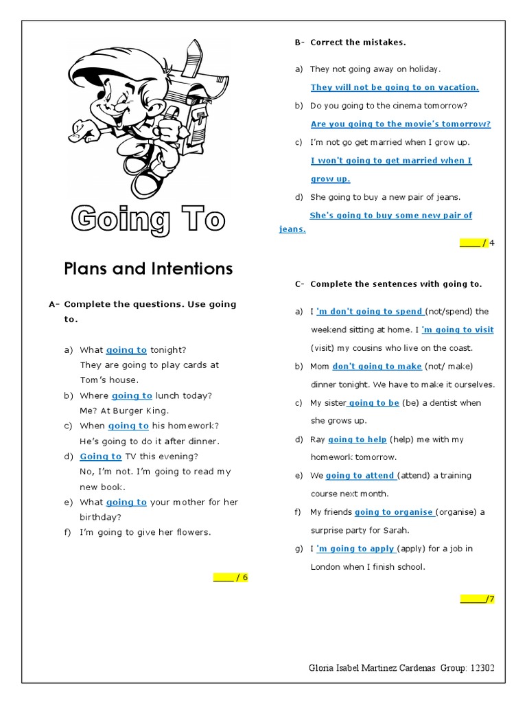 Future Plans and Intentions Exercises | PDF