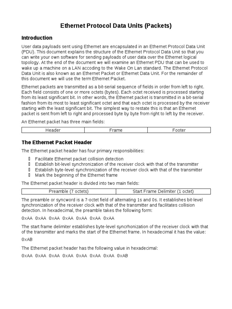 Ethernet Protocol Data Units (Packets) | PDF | Ethernet | Network Packet