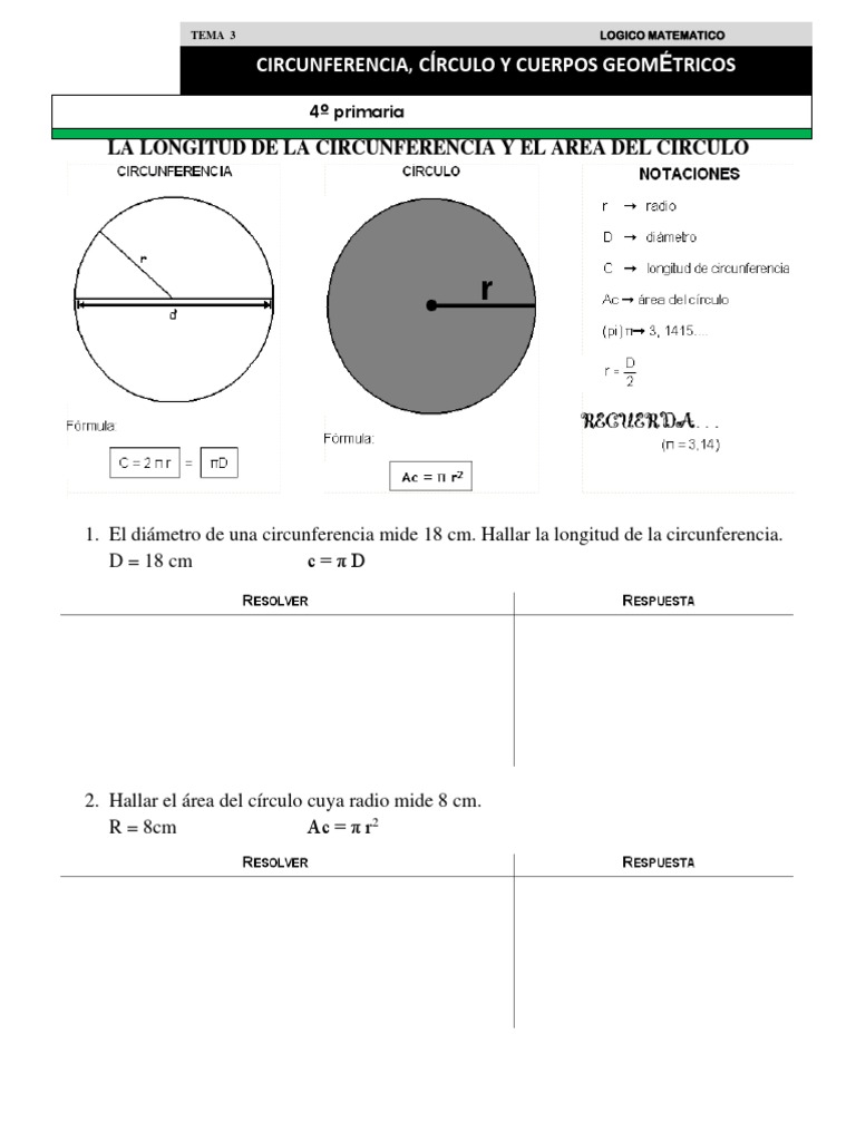 03 Circunferencia Círculo y Cuerpos Geométricos Cuarto de Primaria ...