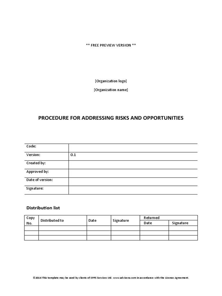 06 Procedure For Addressing Risks and Opportunities Risk Preview en ...