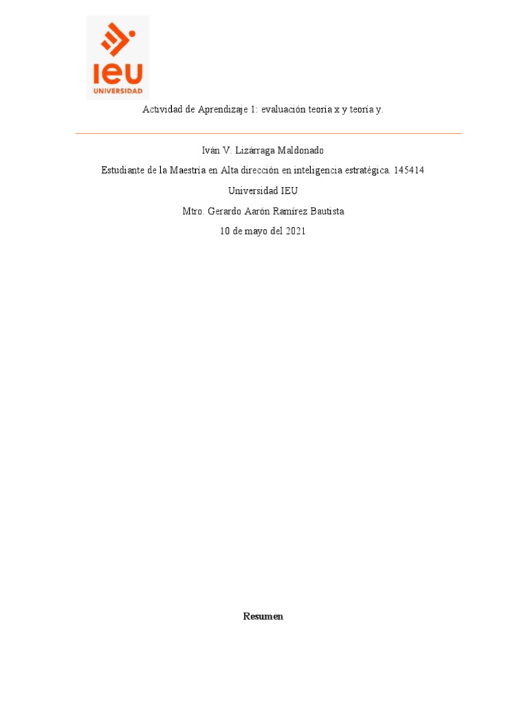 Tarea Teoria X y Teoria y | PDF | Empresas | Liderazgo