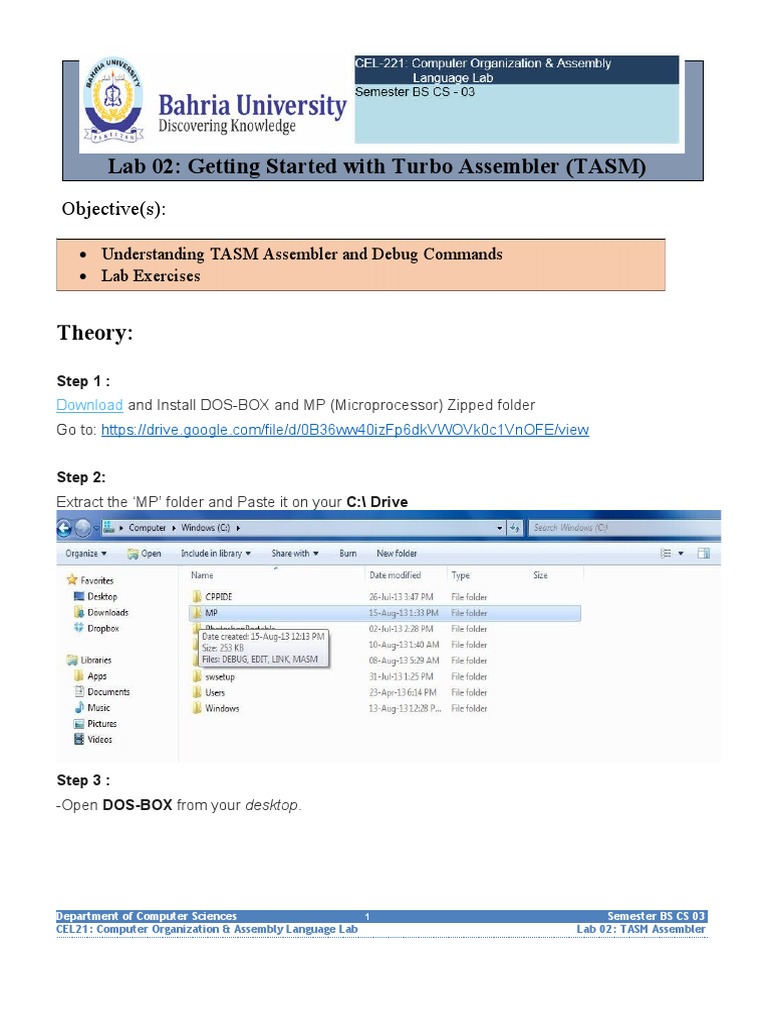 Lab 02: Getting Started With Turbo Assembler (TASM) : Objective(s) | Download Free PDF ...