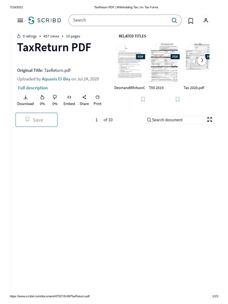TaxReturn PDF - Withholding Tax - Irs Tax Forms | PDF | Irs Tax Forms ...
