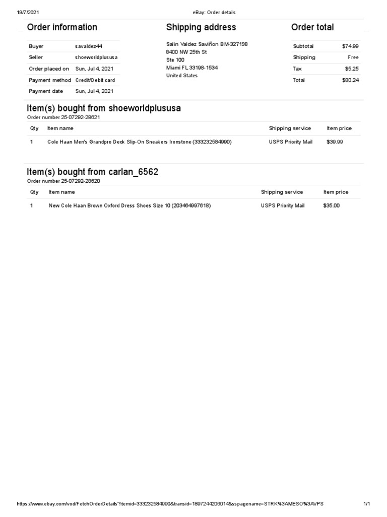 Ebay - Order Details 1 | PDF