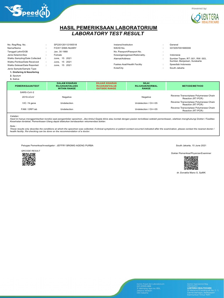 Hasil Pemeriksaan Laboratorium: Laboratory Test Result | PDF ...