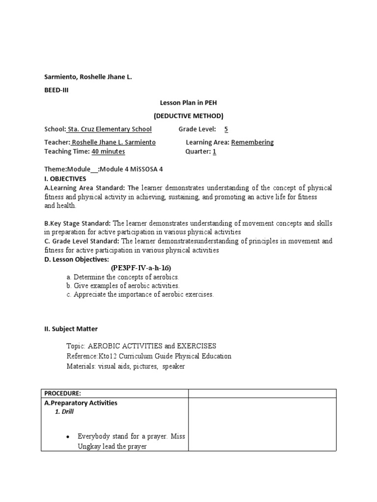 Lesson Plan Templates | PDF | Aerobic Exercise | Physical Fitness