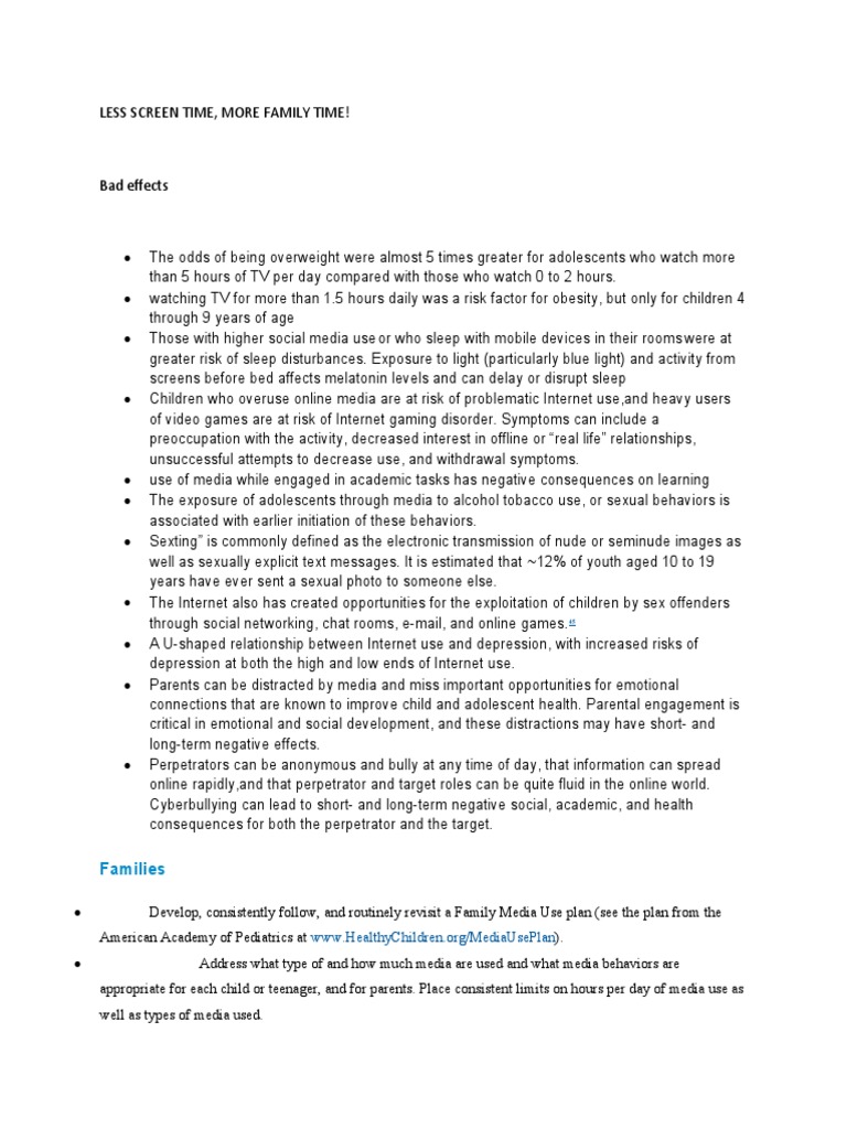 Less Screen Time, More Family Time!: Families | Download Free PDF ...