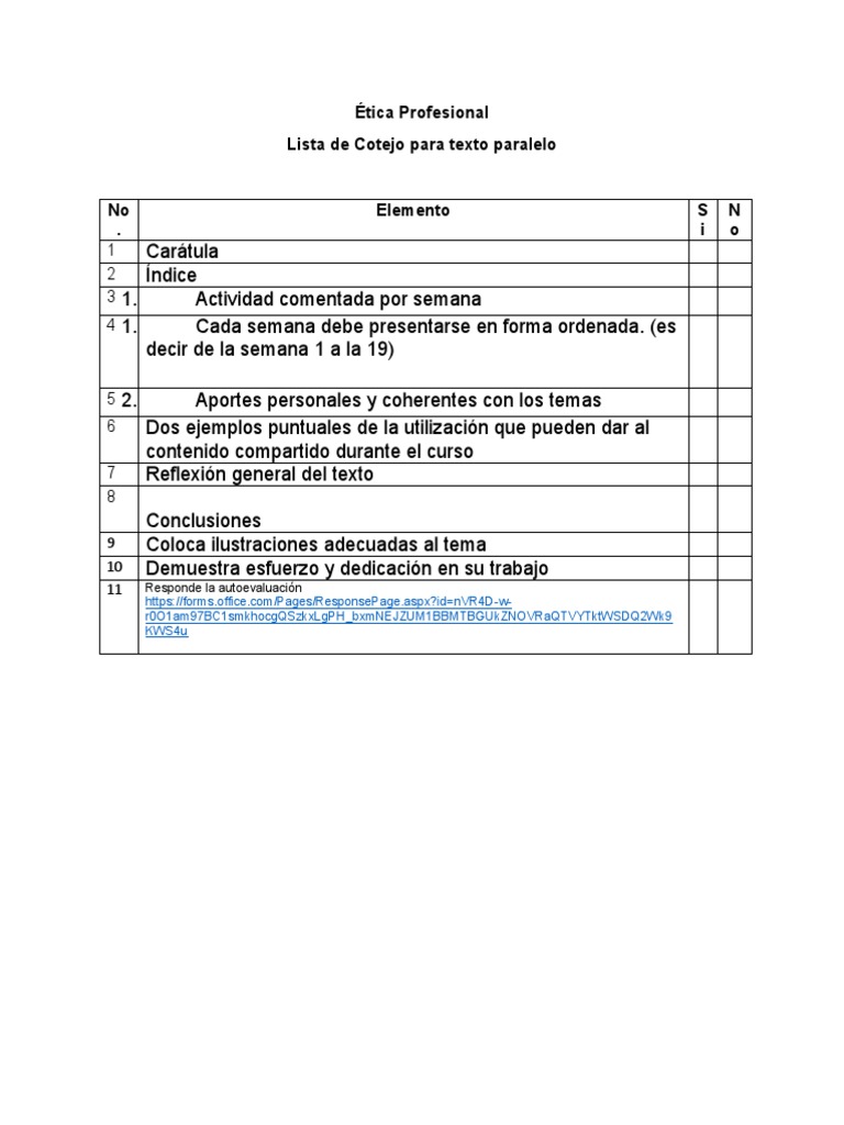 Lista de Cotejo para Texto Paralelo | PDF