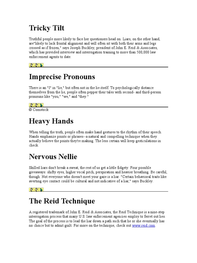 11 Ways To Find Out Some Is Lying | PDF | Interrogation | Gesture