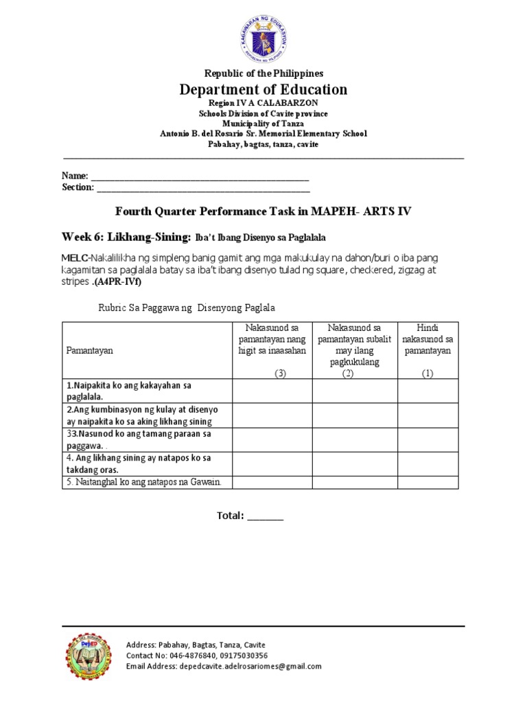 Q4 WEEK6 MAPEH ARTS Performance Task | PDF