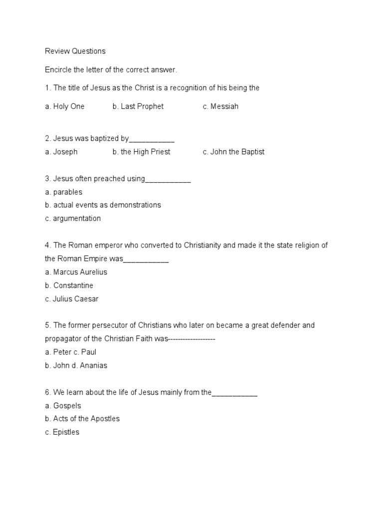 Christian Faith Review Questions | PDF | Christian Church | Protestantism