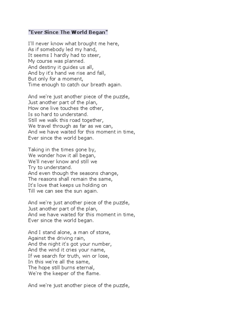 Ever Since The World Began | PDF