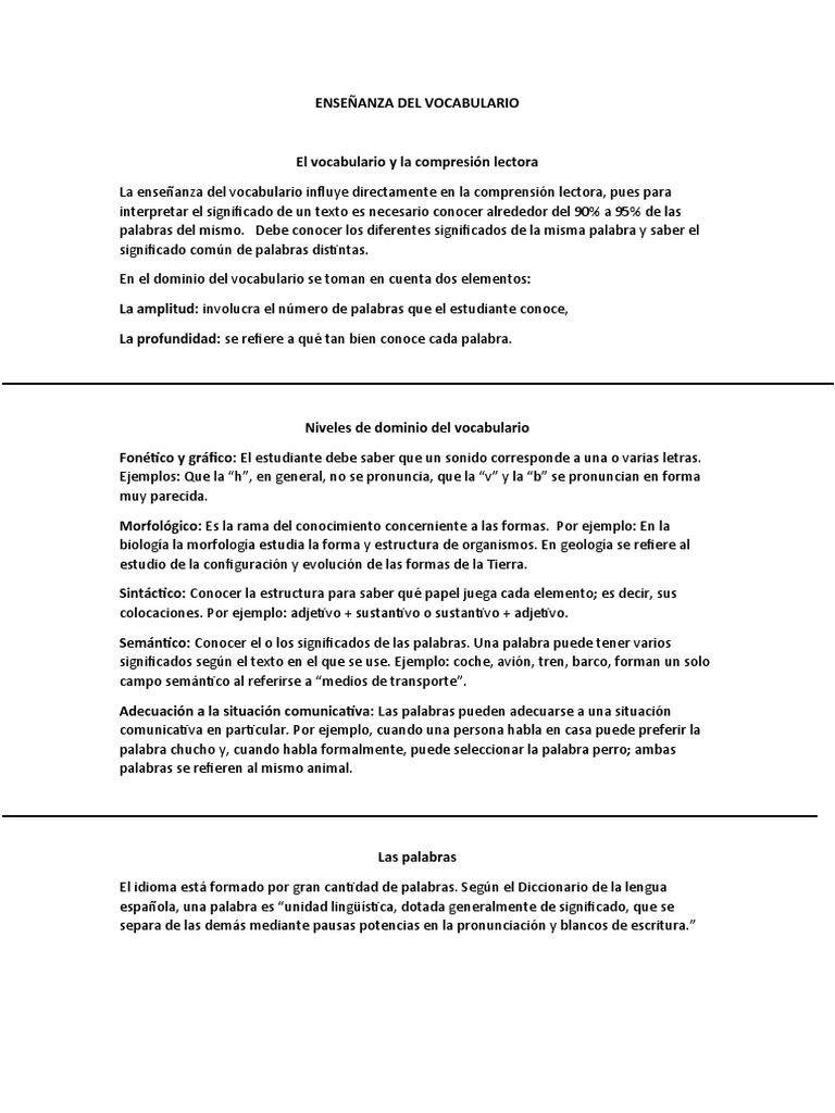 Dominio del Vocabulario y Lectura | PDF | Palabra | Comunicación humana