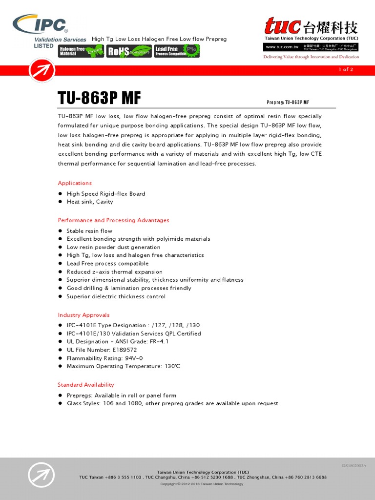 Tu-863p MF - Datasheet | PDF | Thermal Expansion | Materials