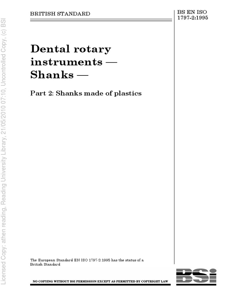 BS EN ISO 1797-2-1995 牙科旋转器械.柄.第2部分塑料柄 | PDF | International ...