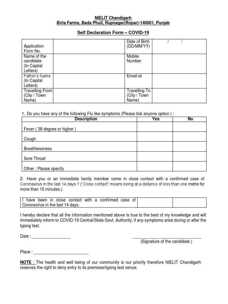 Self Declaration Form - 0 | PDF