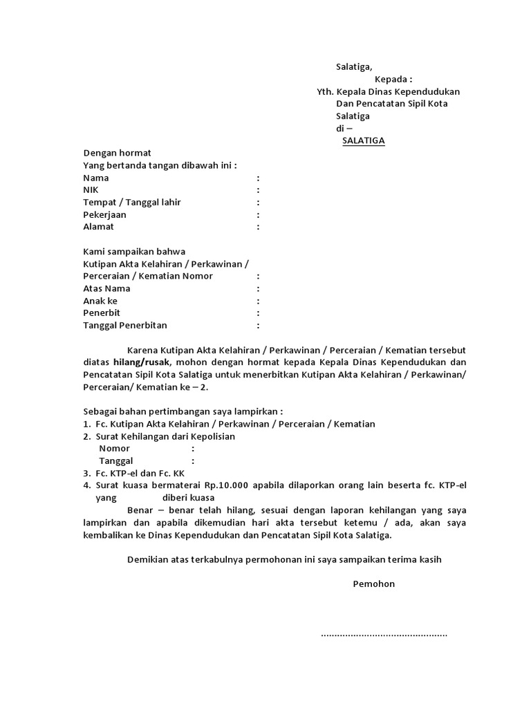 Formulir Kutipan Akta Kedua (Hilang Atau Rusak) | PDF