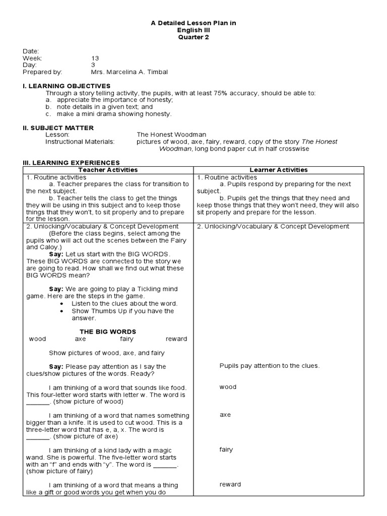 A Detailed Lesson Plan in English 3 Q2 | PDF | Lesson Plan