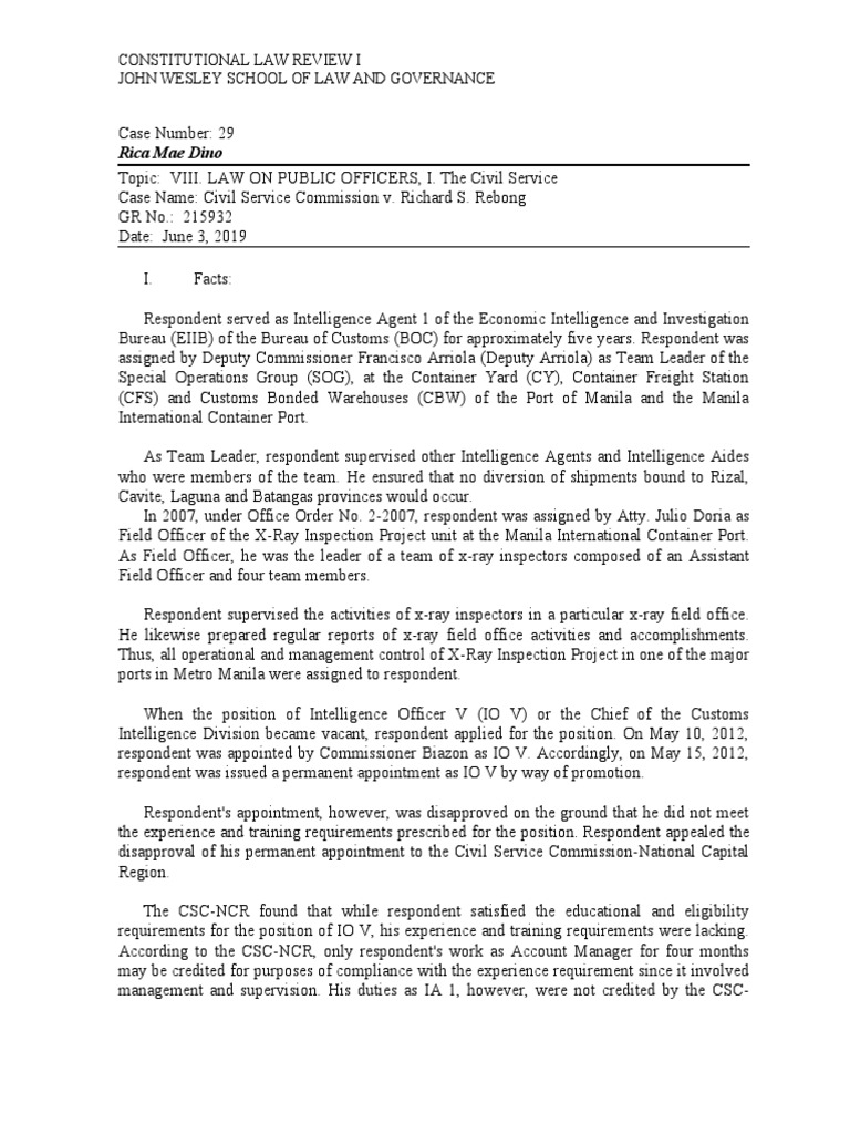 Civil Service Commission v. Richard S. Rebong | PDF | Employment | Justice