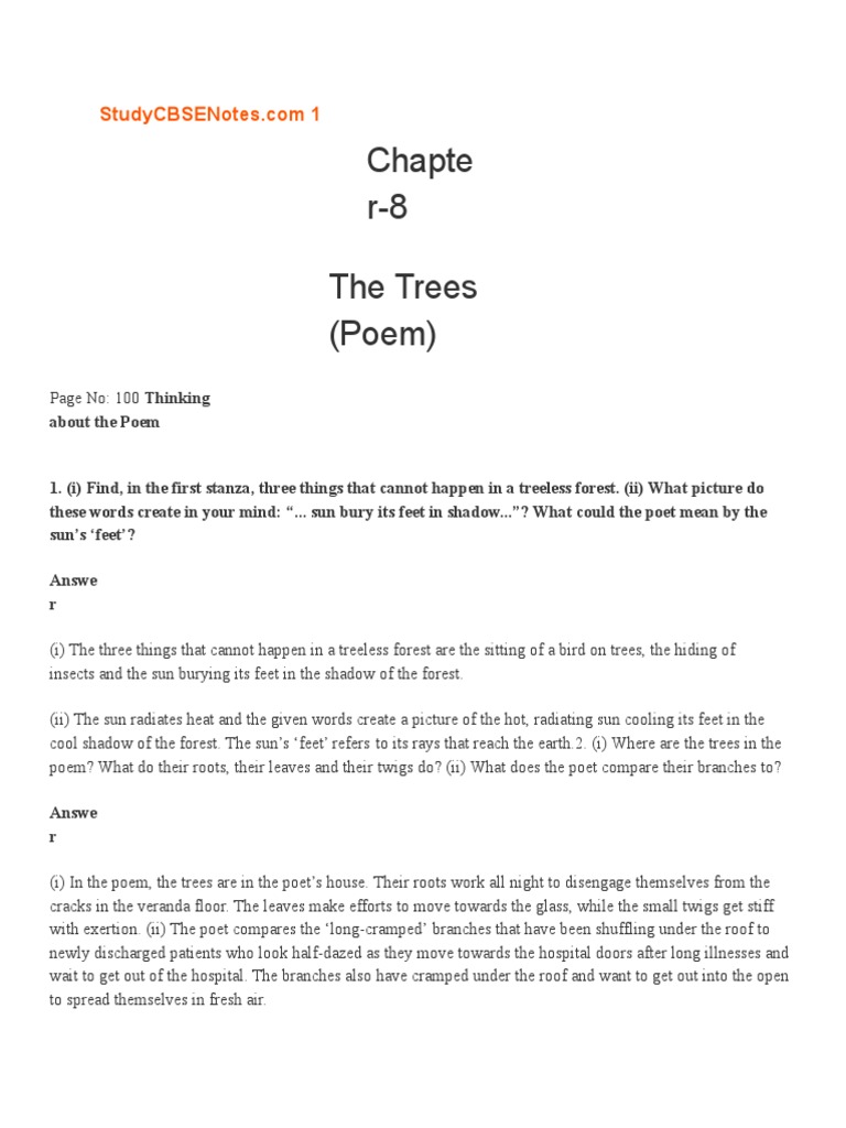 Chapte r-8 The Trees (Poem) | PDF | Poetry | Trees