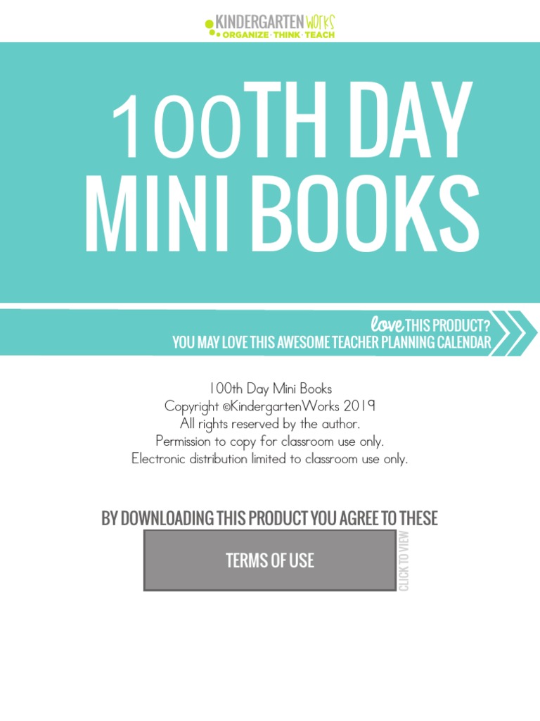100th Day Writing Activity Mini Book - Hooray For 100 | PDF | Copyright ...