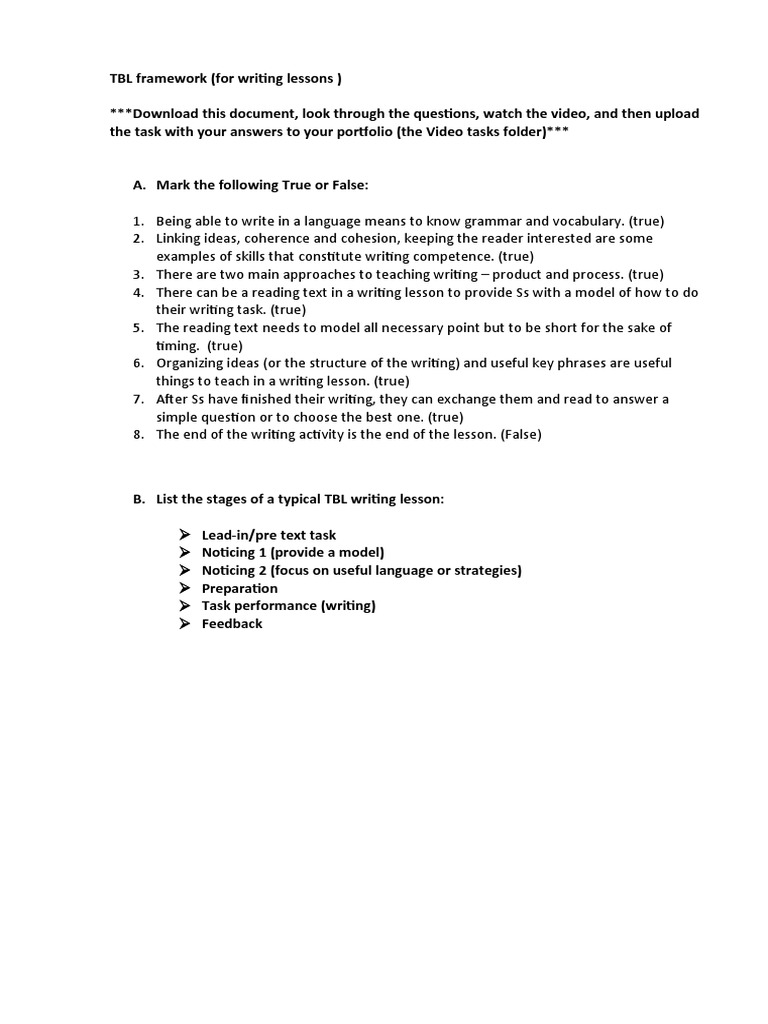 TBL Writing Framework Task | PDF