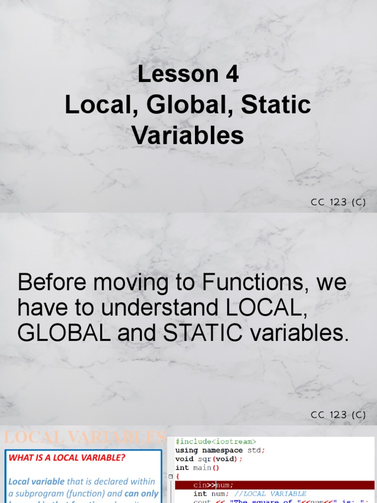 Lesson 4 - Local-Global-Static Variable | PDF