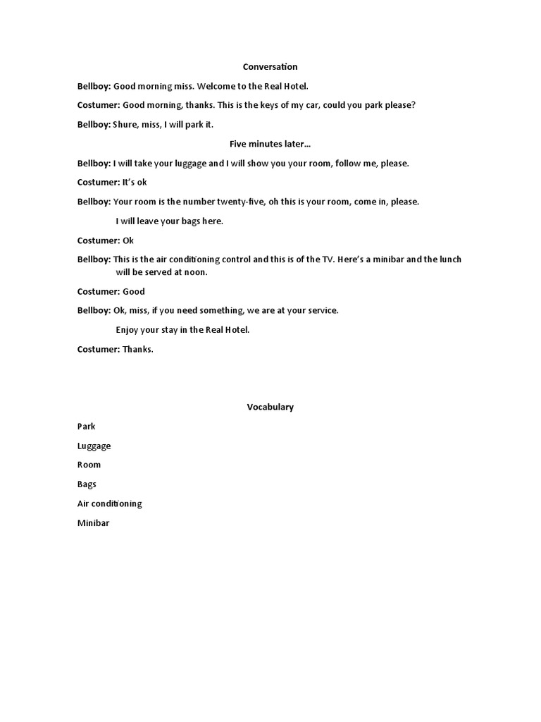 Bellboy Conversation and Vocabulary | PDF
