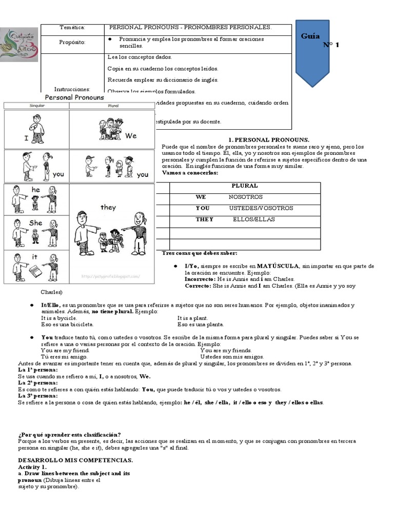 Inglés 3º Personal Pronouns-Pronombres Personales | PDF | Plural ...