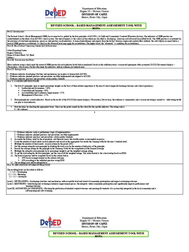 Revised SBM Assessment Tool Overview | PDF | Educational Assessment ...