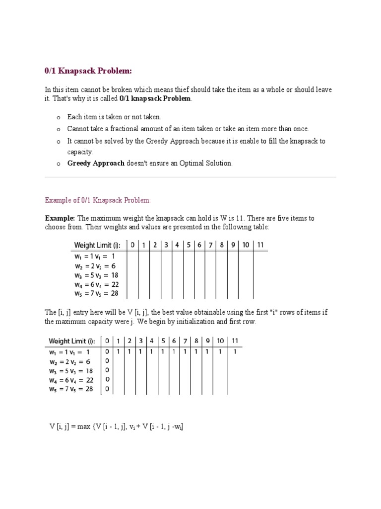 0-1 Knapsack Problem | PDF | Applied Mathematics | Numerical Analysis