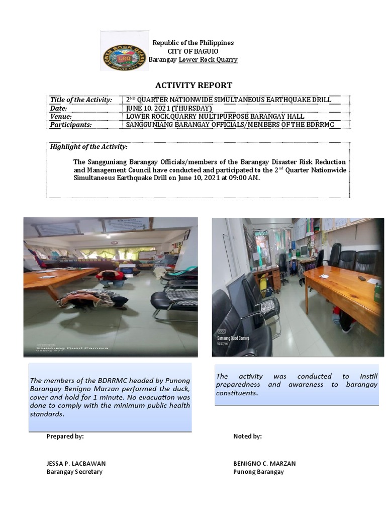 Activity Report - Earthquake Drill | PDF