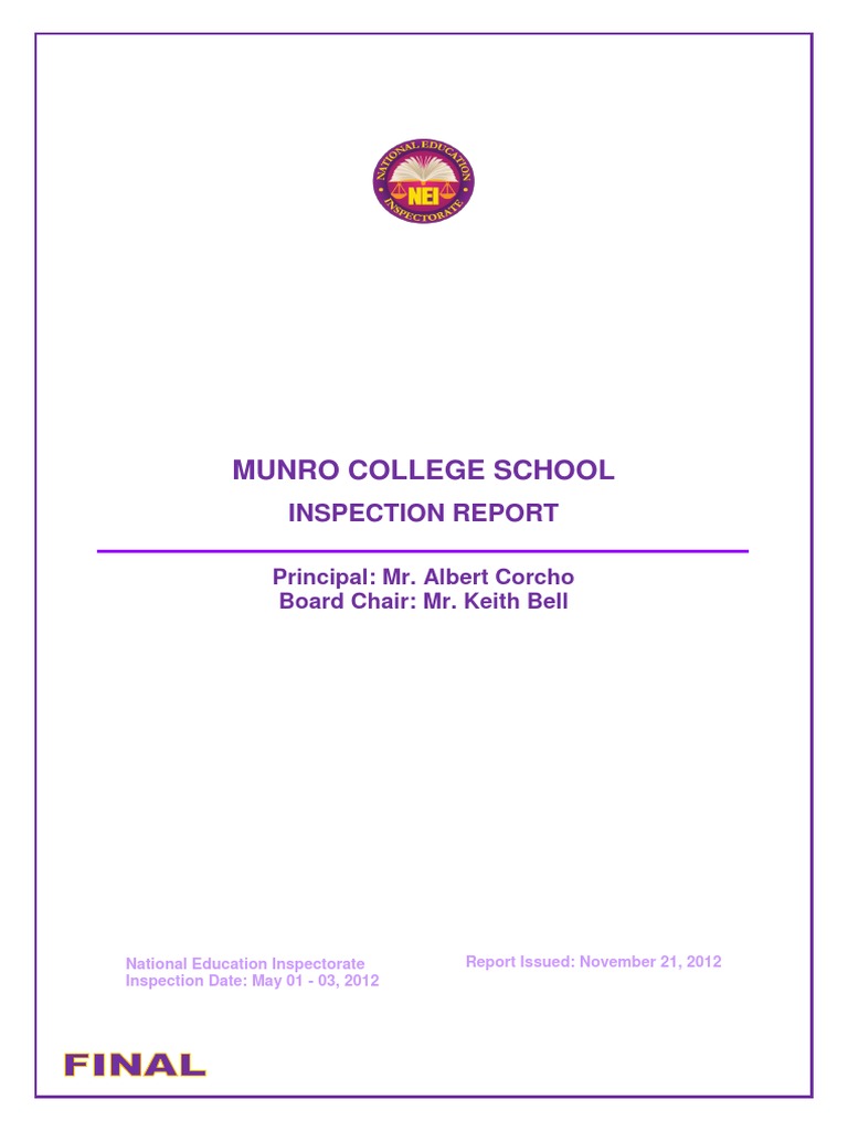 R5 Munro College Final Inspection Report | PDF | Educational Assessment ...