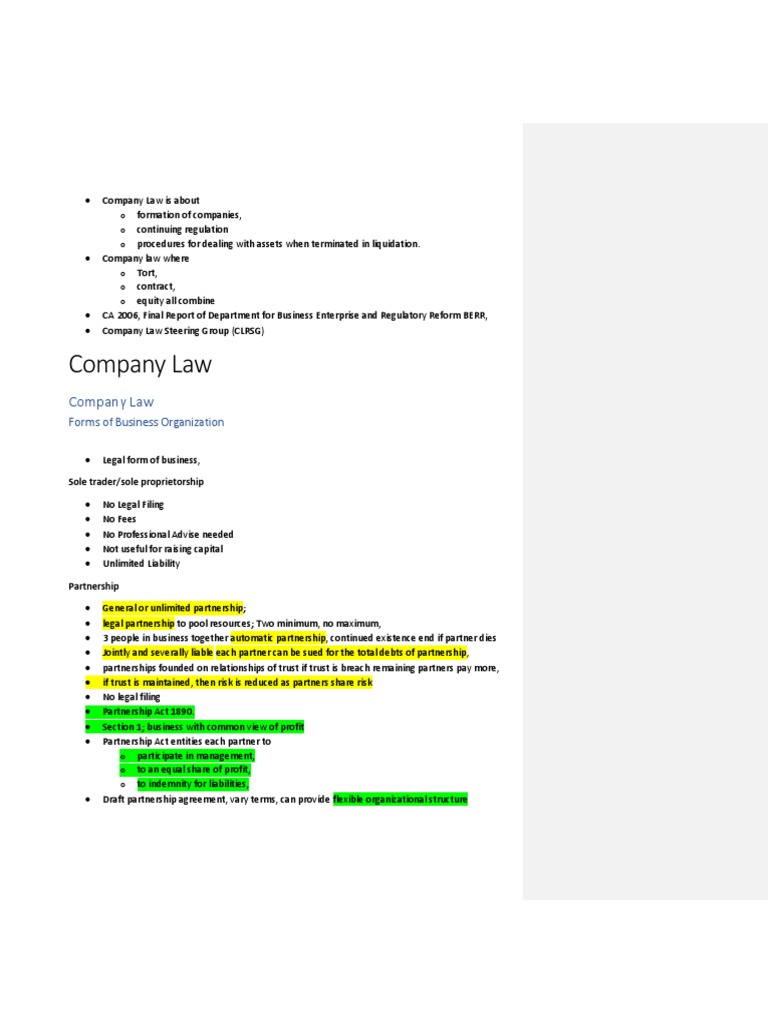 Company Law | PDF | Partnership | Limited Liability